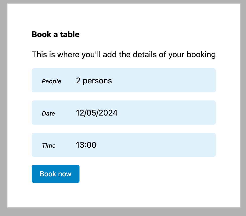 Build a restaurant reservation widget Build a restaurant reservation widget