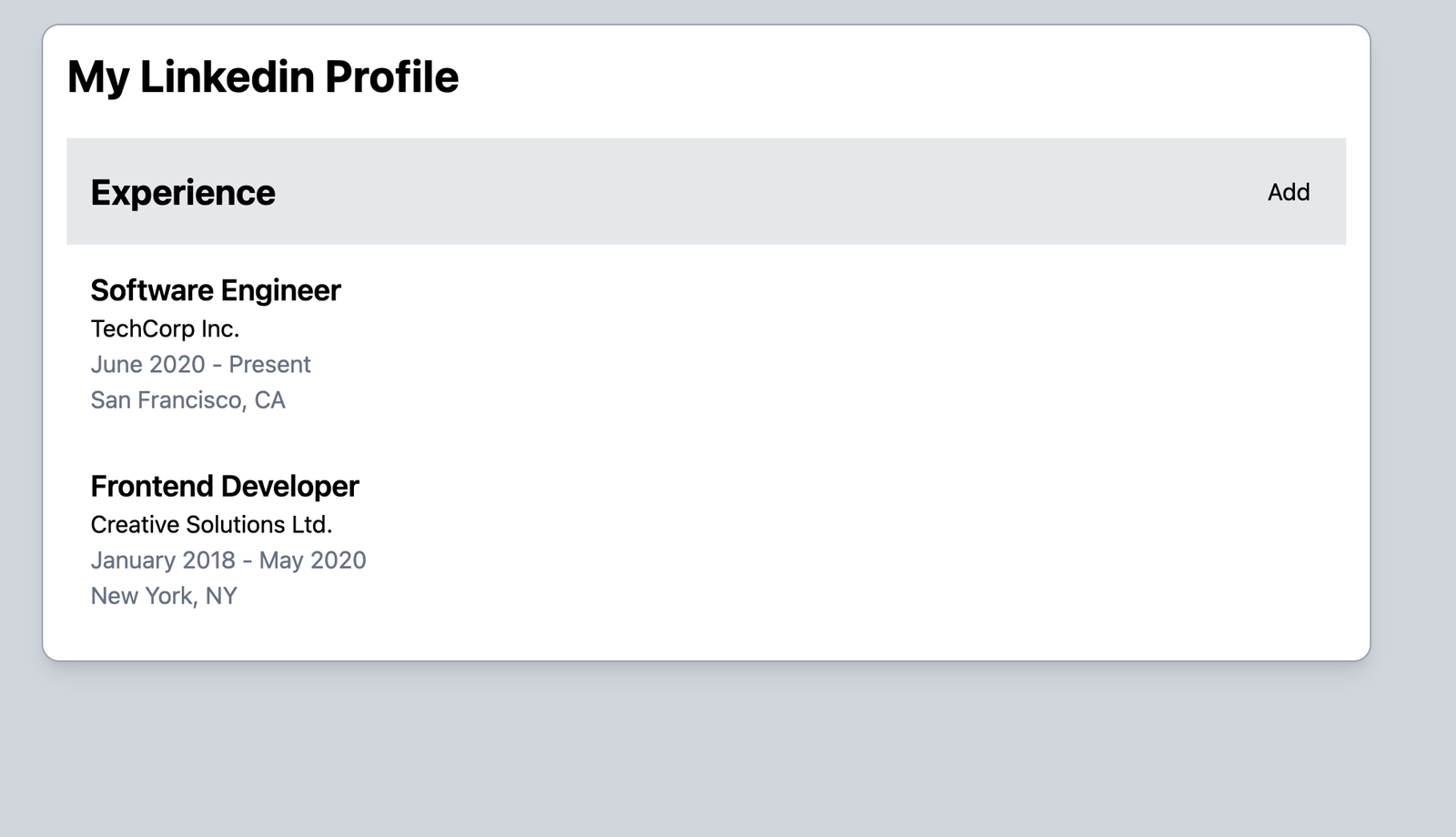 Build the Linkedin "Add experience" form